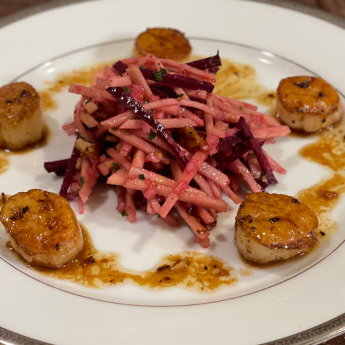 Sea Scallops w/ Shredded Beet & Apple Salad – Cook Along Live
